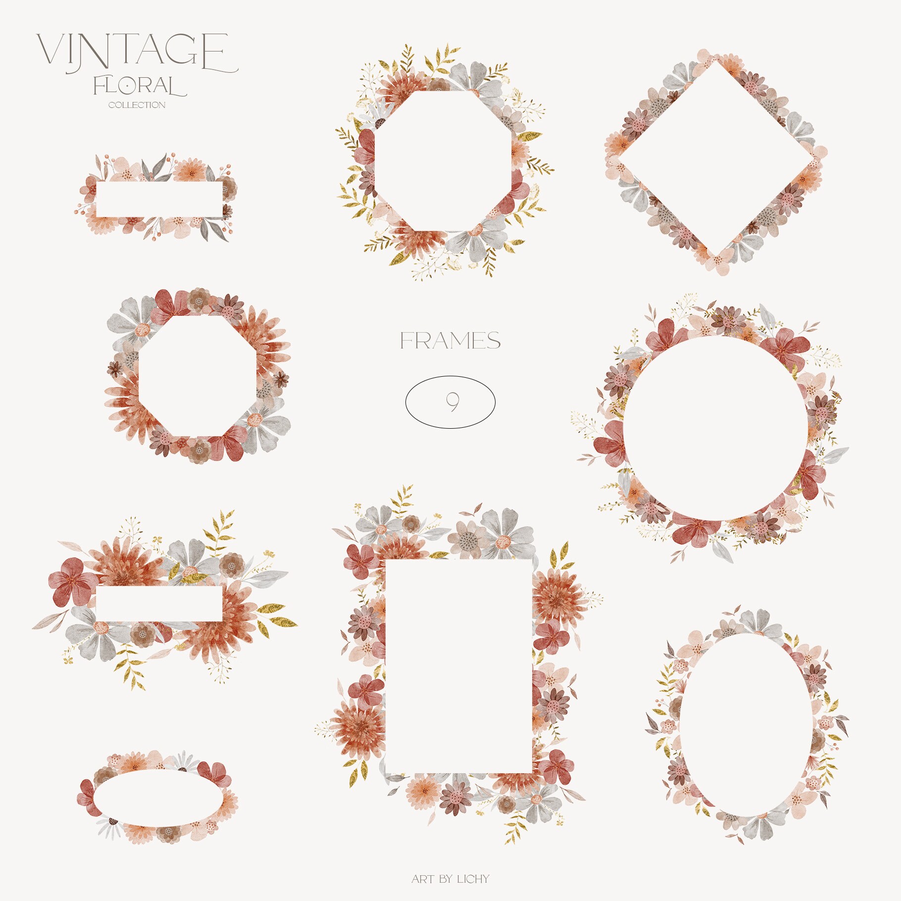 Vintage Floral Clipart Boho Clipart Floral Frame Floral Arrangements ...