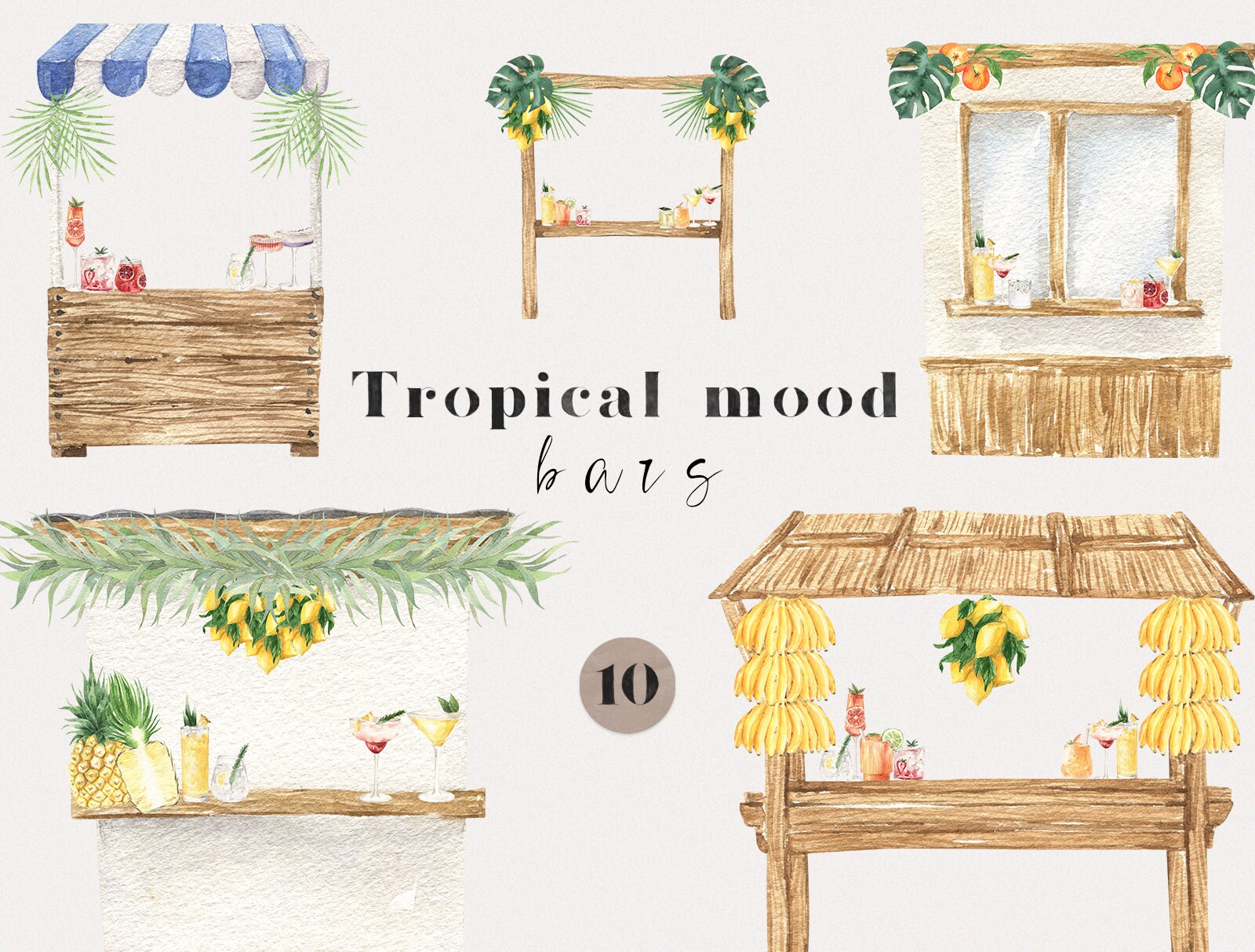 Watercolor Fruits Bar Clipart Carts Tropical Truck Wheelbarrow | Etsy