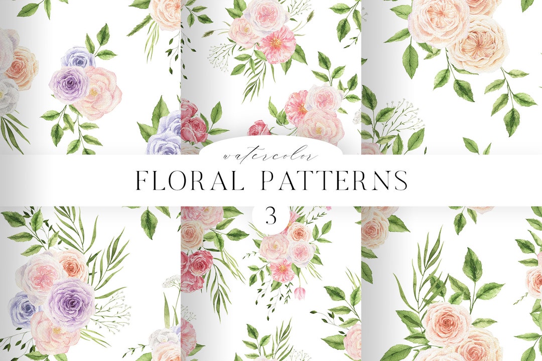 Summer Watercolor Flowers Pattern Spring Leaves Scrapbooking Digital ...