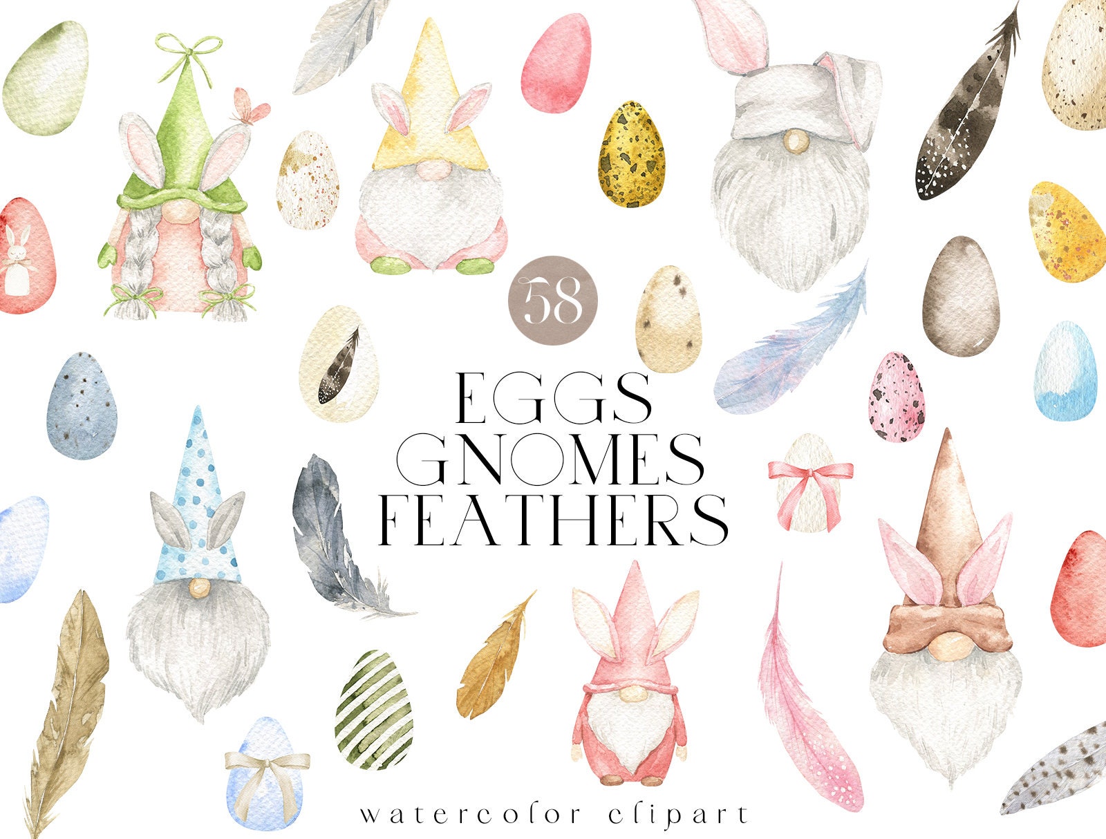 Watercolor Easter clip art Scandinavian gnome with bunny | Etsy