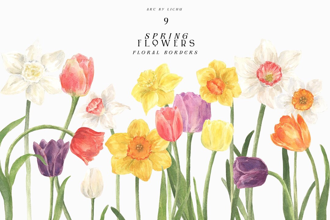 Spring Flowers Border - Watercolor Floral Clipart - Easter Florals ...