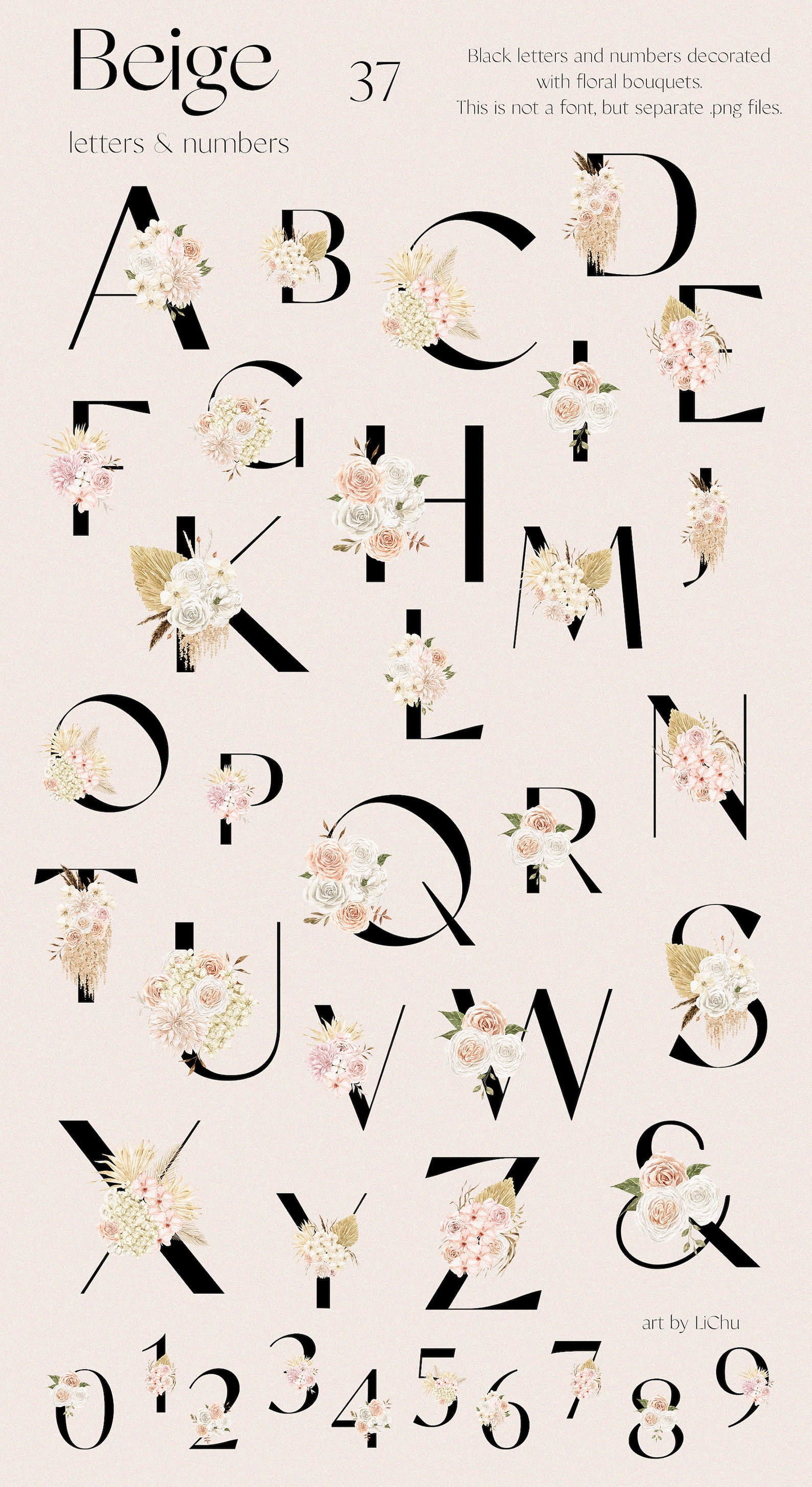 Watercolor Boho Beige Alphabet Numbers Leaves Bouquets Leafy - Etsy