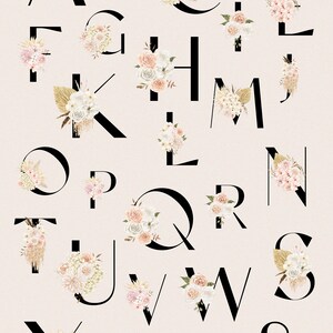 Watercolor Boho Beige Alphabet Numbers Leaves Bouquets Leafy Roses ...