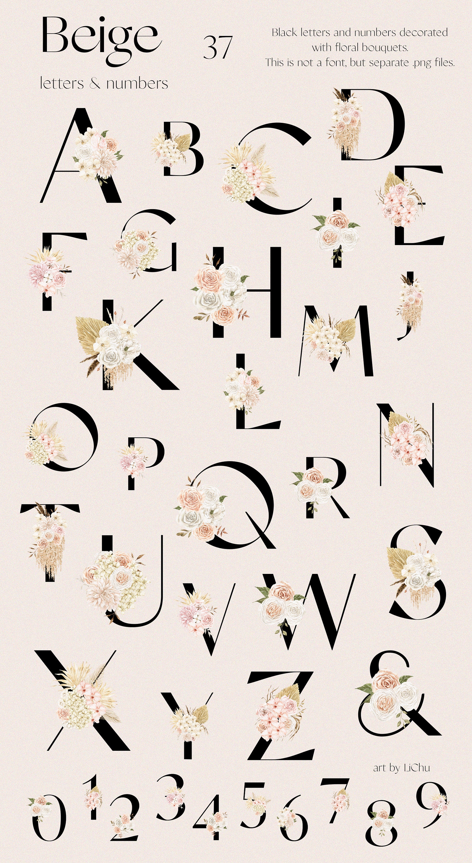 Watercolor Boho Beige Alphabet Numbers Leaves Bouquets Leafy - Etsy