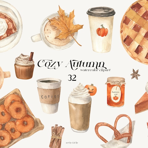Watercolor Autumn Food Drink Clipart Thanksgiving Dinner Fall - Etsy