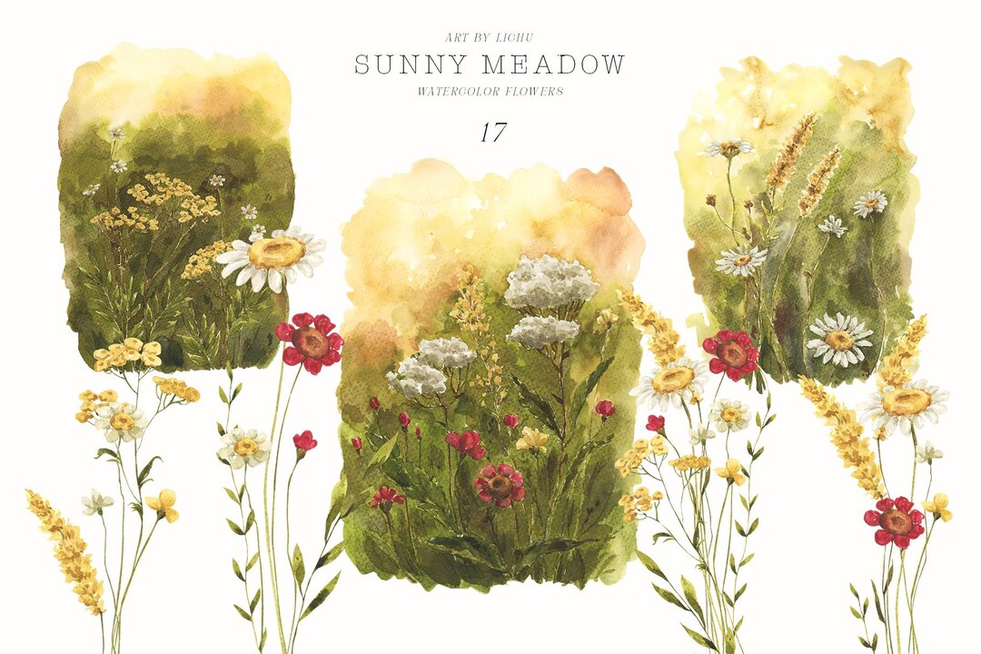 Sunny Meadow Watercolor Flowers – Floral Art Print, Wildflower Digital ...