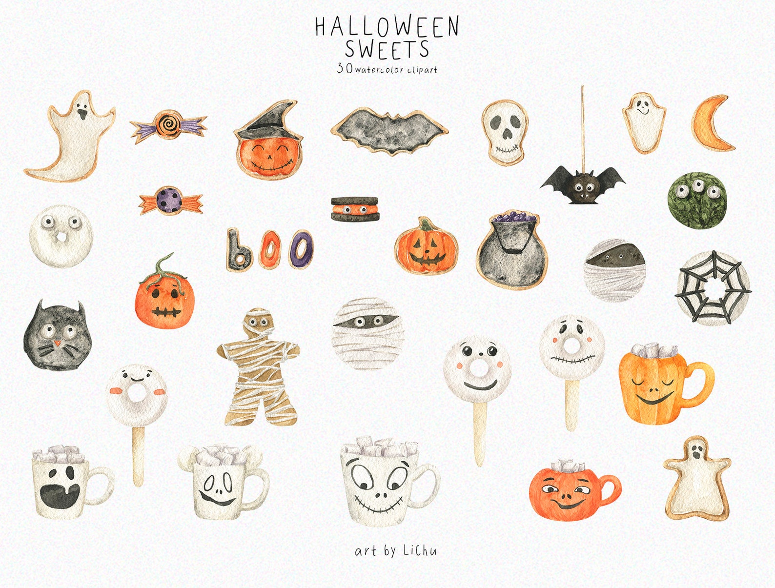 Watercolor Halloween Clipart Logo Cake Food Drink Cookie - Etsy