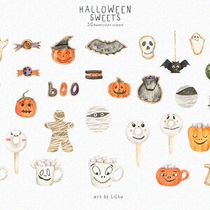 Watercolor Halloween Clipart Logo Cake Food Drink Cookie Bakery Spooky ...