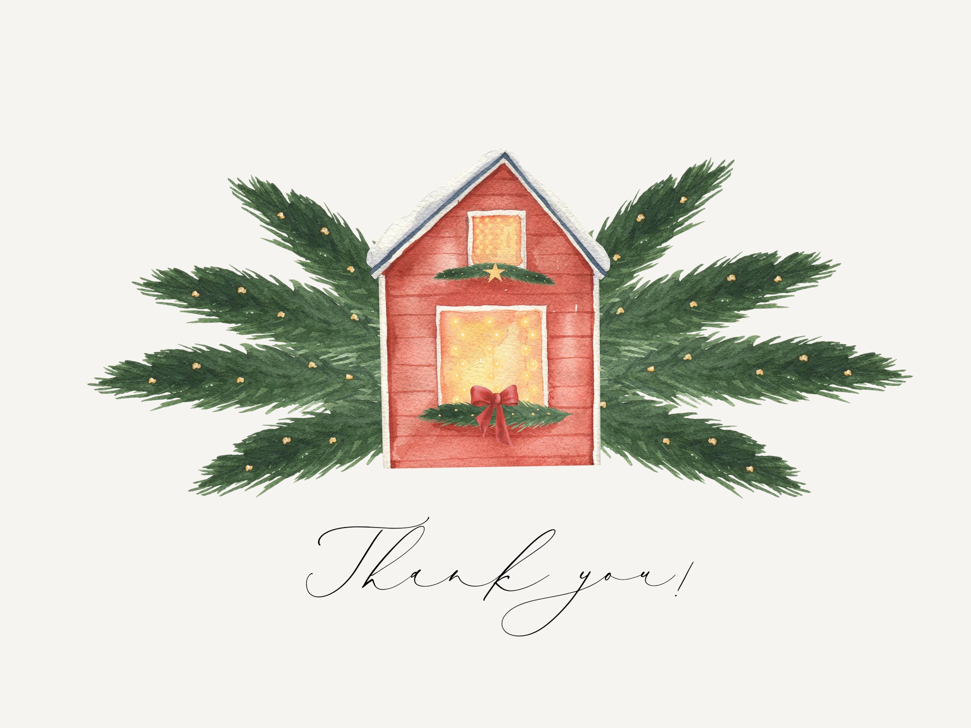 Watercolor Christmas Clipart Winter House Floral Wreath Home - Etsy