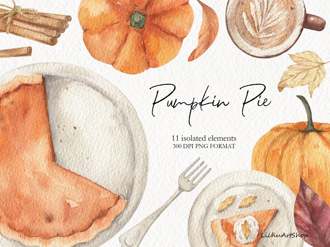 Watercolor Autumn Clipart Pumpkin Pie Fall Clipart | Etsy