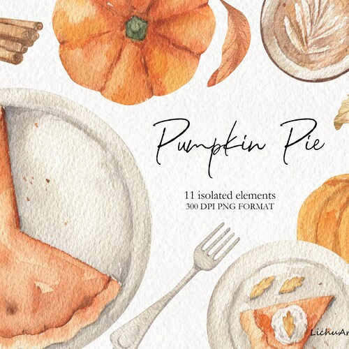 Watercolor Autumn Clipart Pumpkin Pie Fall Clipart | Etsy