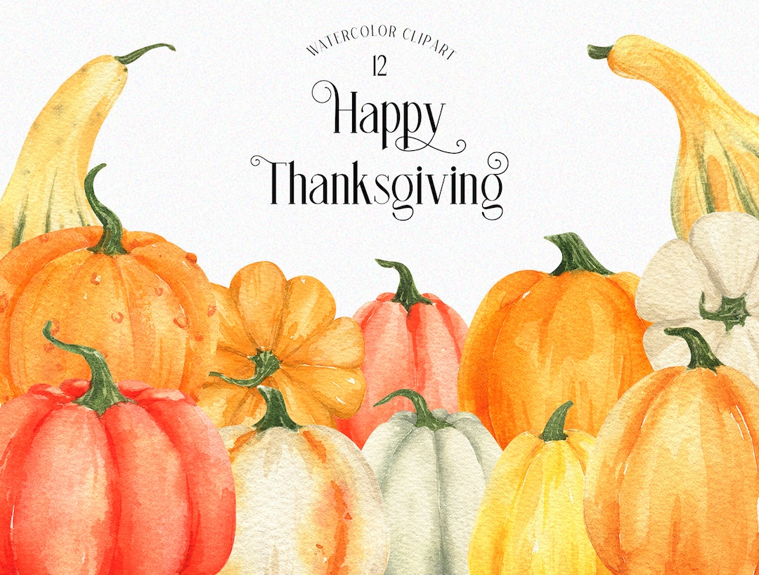 Watercolor Pumpkin Clipart Thanksgiving Vegetable Plants Fall Autumn ...