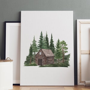 Watercolor Cozy Cabin Clipart Forest and Mountains Houses Home ...