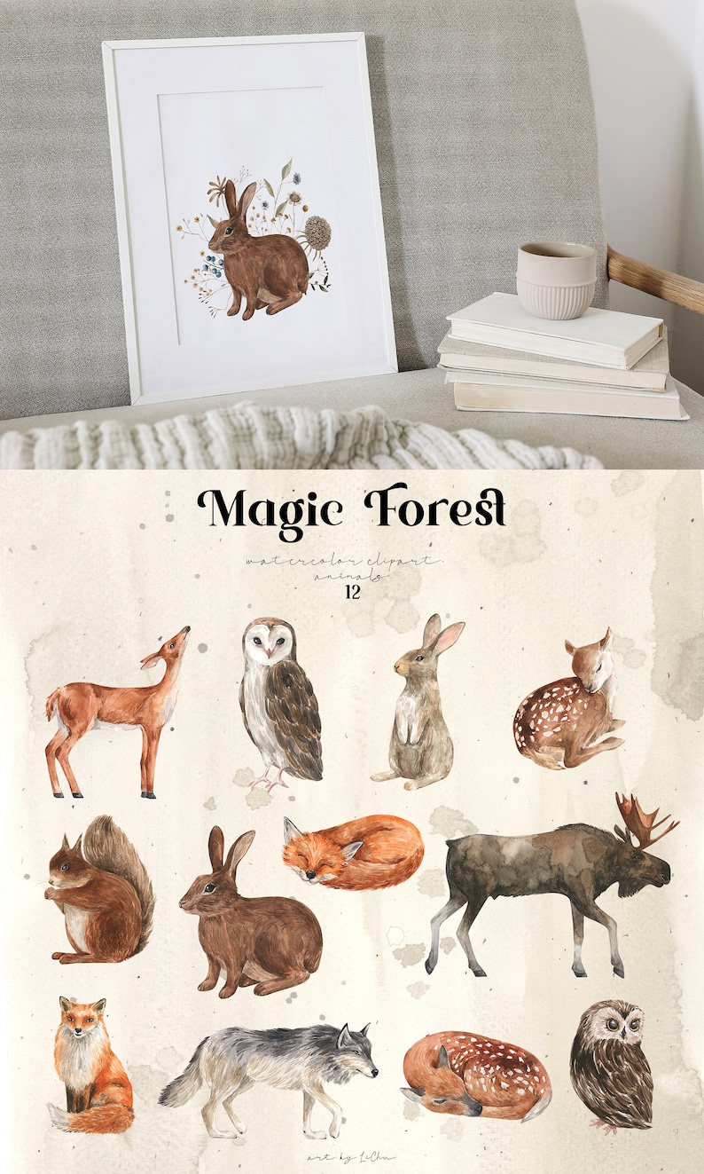 Watercolor Magic Forest Clipart Woodland Animal Fox Squirrel - Etsy