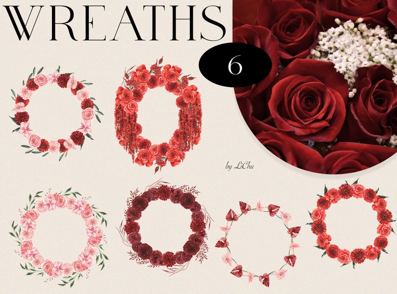 Watercolor Floral Wreaths Flower Frame Pion Rose Pink Red - Etsy