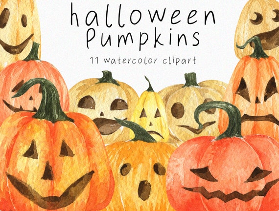 Watercolor Halloween Pumpkin Clipart Jack-o'lanterns | Etsy