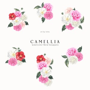 Camellia Clipart Watercolor Flowers Bouquet Floral Arrangement Wedding ...