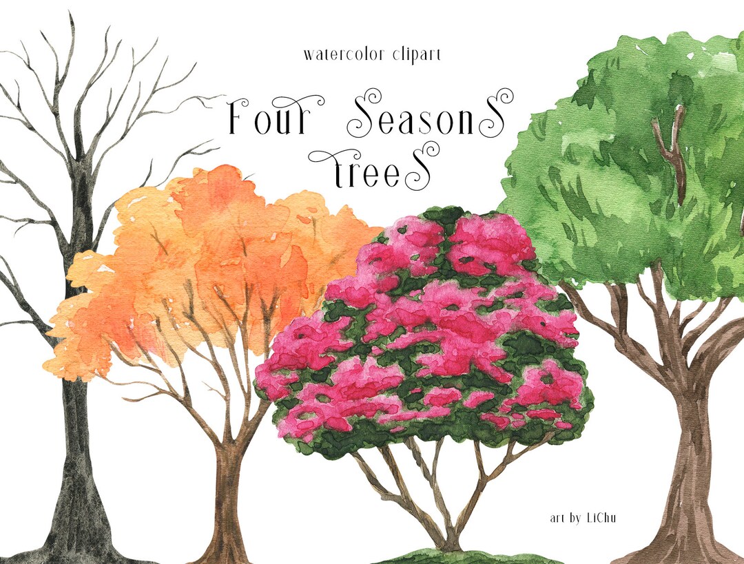 Watercolor Seasonal Trees Clipart Four Season Autumn Spring Summer ...