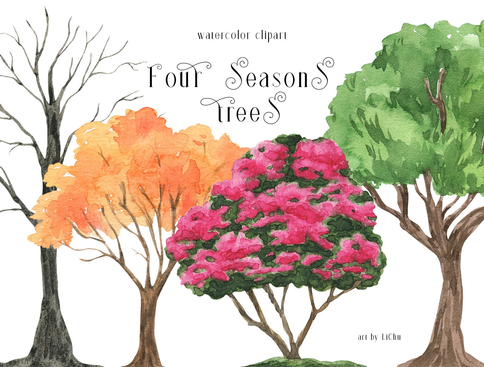 Watercolor Seasonal Trees Clipart Four Season Autumn Spring - Etsy ...