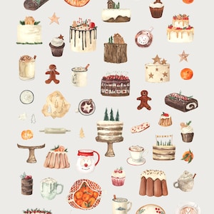 Watercolor Christmas Food Clipart Dessert Drink Cake Pie Gingerbread ...