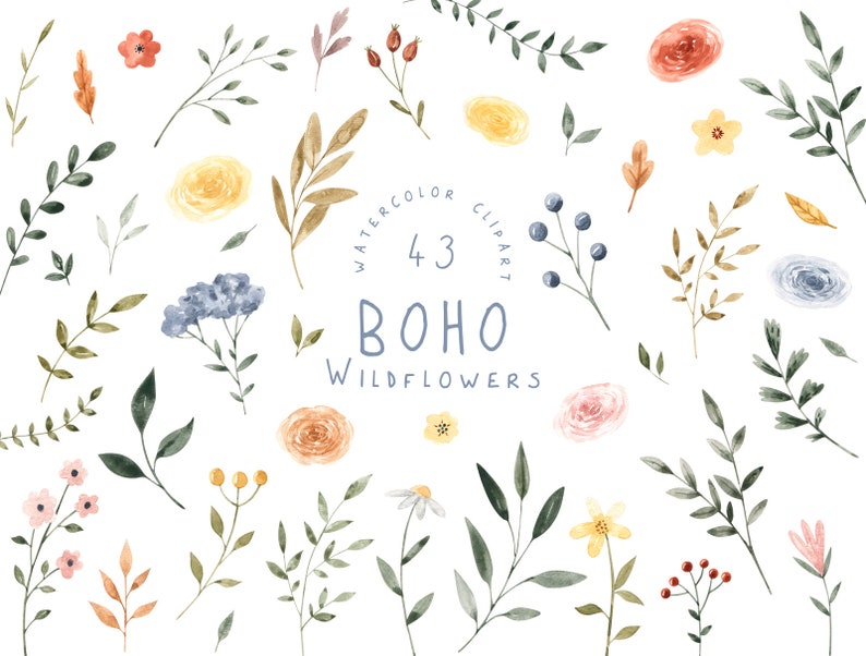 Watercolor Wildflower Clipart Boho Minimalistic Flower - Etsy