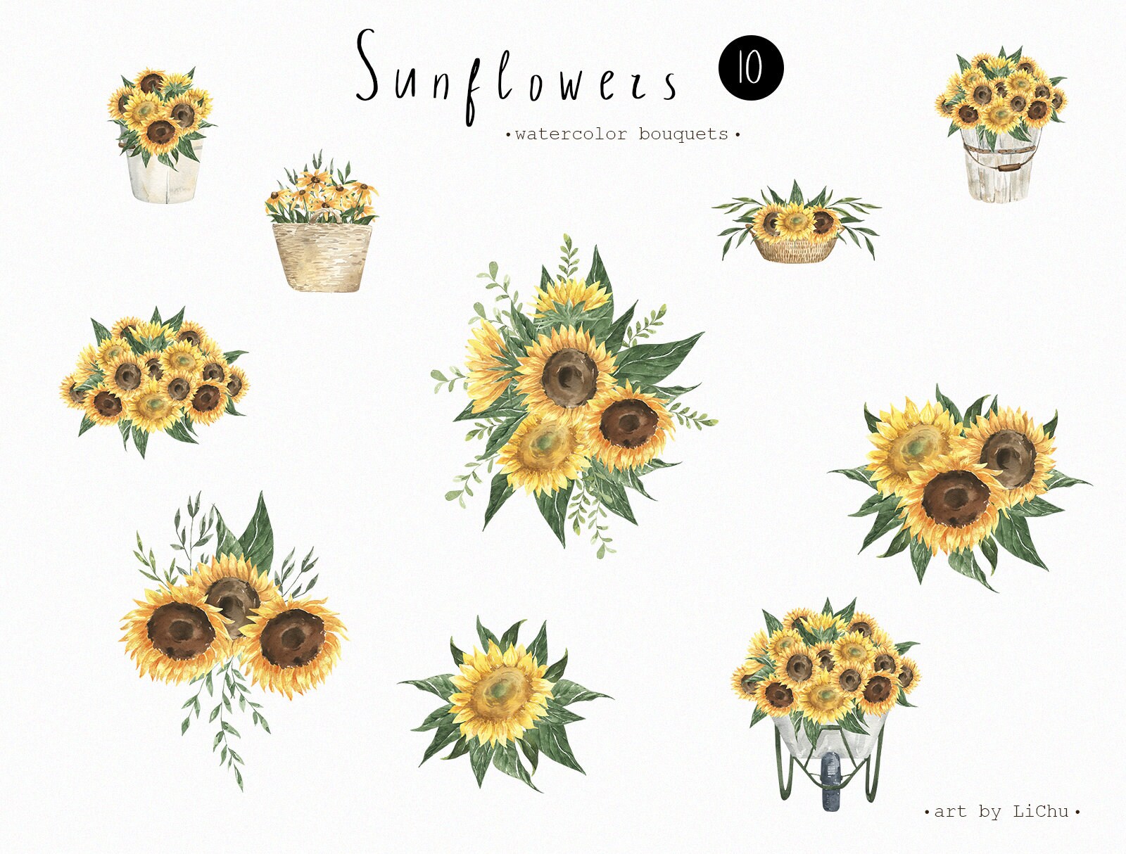 Watercolor Sunflowers Clipart Floral Frame Wreath With - Etsy