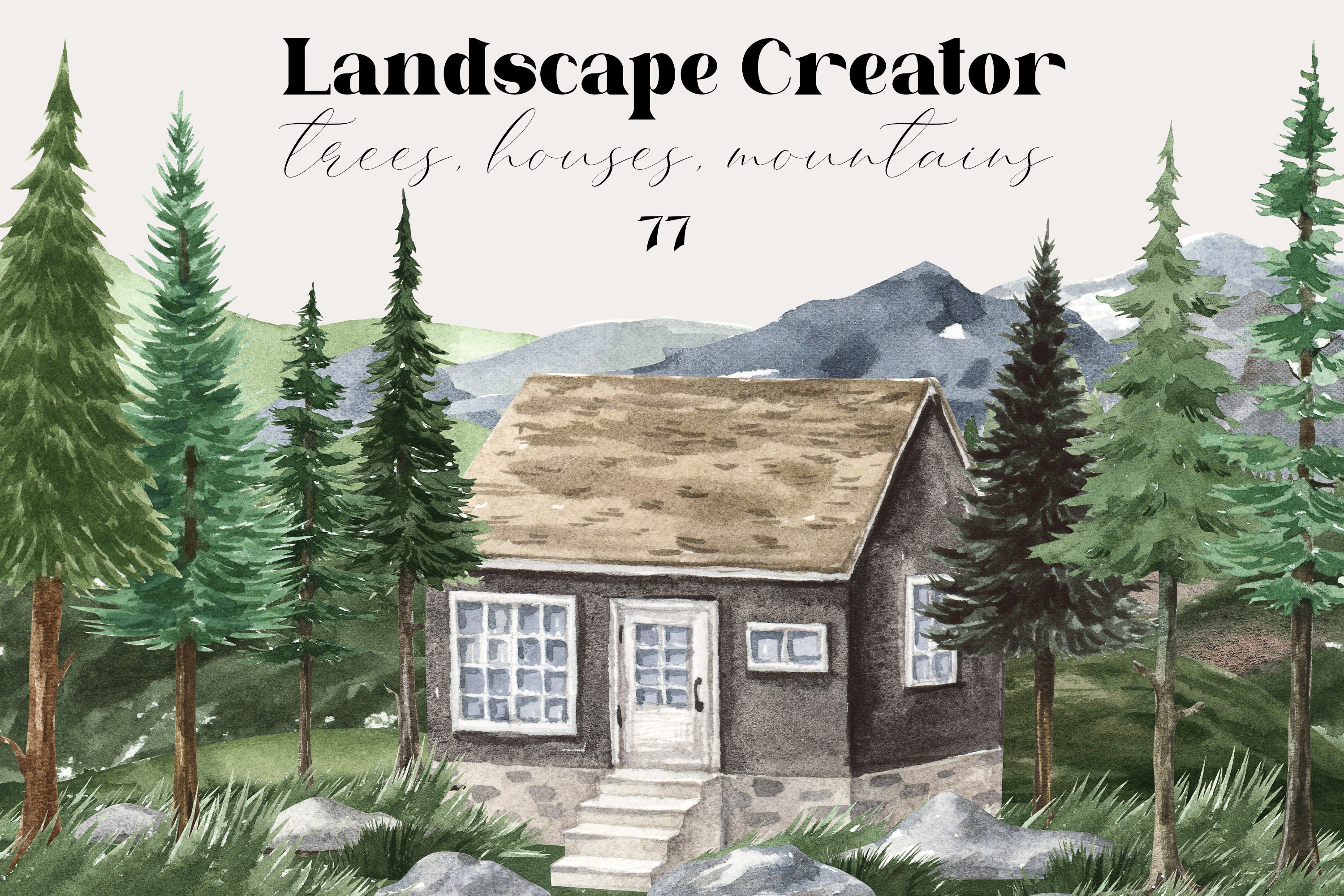 Watercolor Cozy Cabin Clipart Forest and Mountains Houses Home - Etsy UK