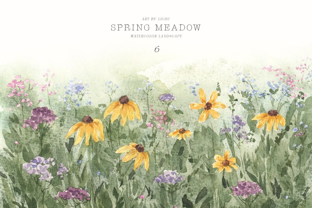 Wild Flowers Clipart - Spring Meadow Watercolor Landscapes - Floral ...