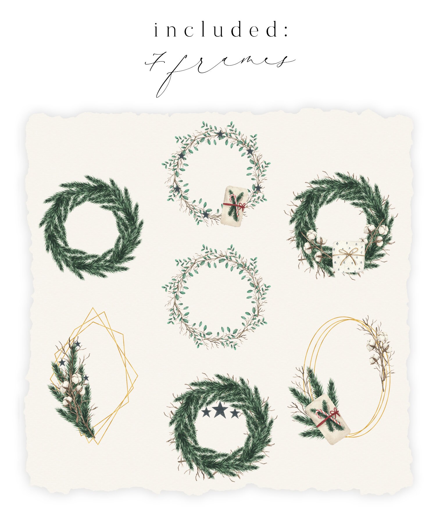 Christmas Watercolor Gift Wreath Eucalyptus Frame Twig Spruce | Etsy