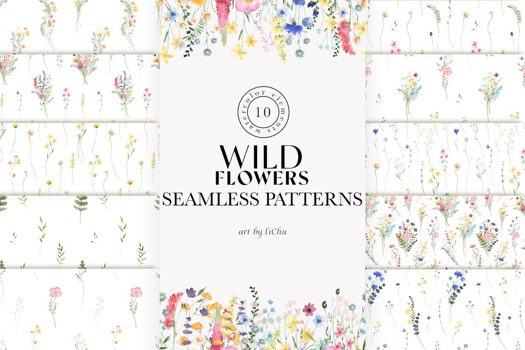 Wildflowers Digital Papers, Scrapbook Papers, Seamless Patterns ...