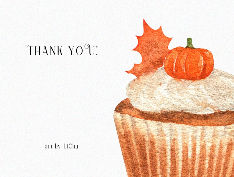 Watercolor Thanksgiving Clipart Pumpkin Pie Nut Cupcake Apple Сider ...