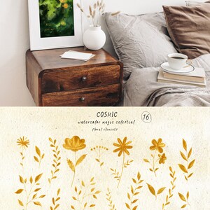 Watercolor Celestial Clipart Stars Moon Phases Planet Wildflower ...