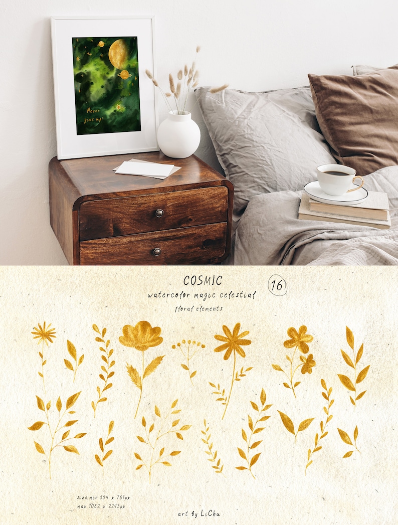 Watercolor Celestial Clipart Stars Moon Phases Planet - Etsy