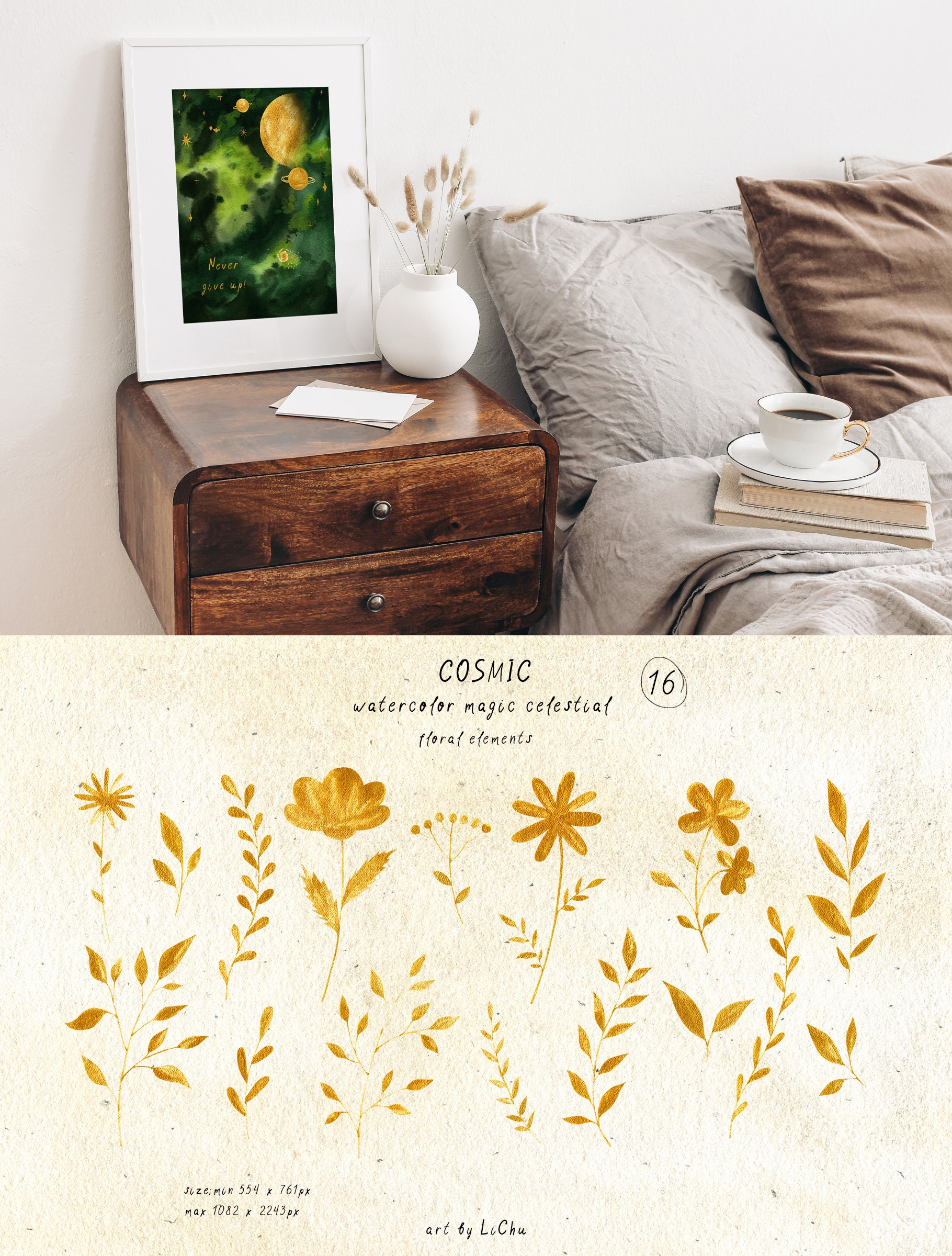 Watercolor Celestial Clipart Stars Moon Phases Planet - Etsy