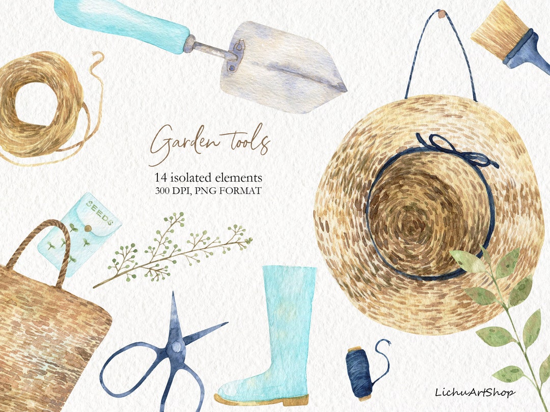 Watercolor Garden Tools Clipart Instant Download. - Etsy