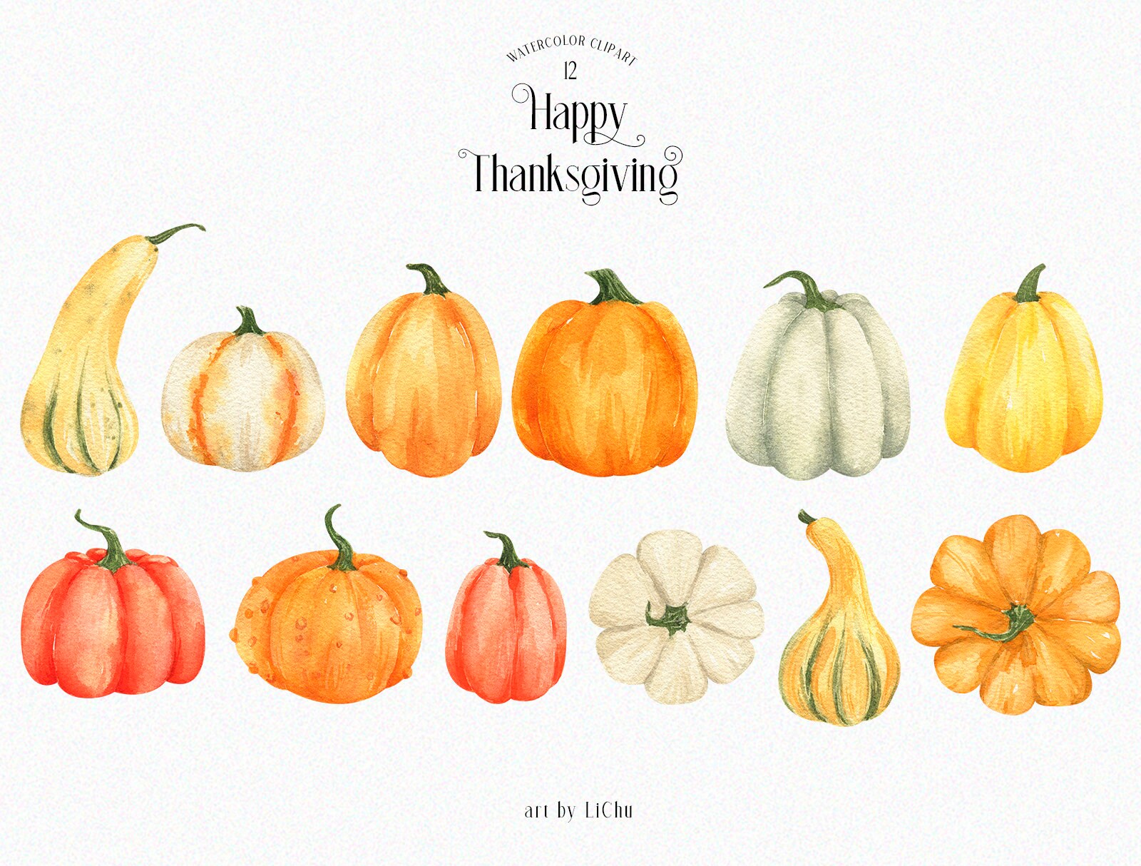 Watercolor Pumpkin Clipart Thanksgiving Vegetable Plants Fall - Etsy