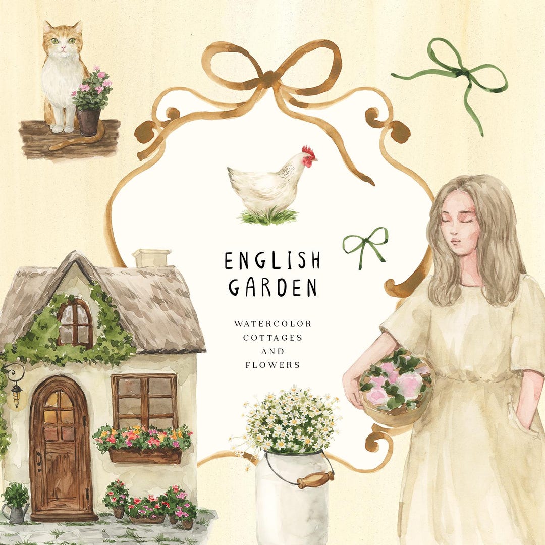 English Cottagecore Garden – Watercolor Coquette Clipart, Preppy ...