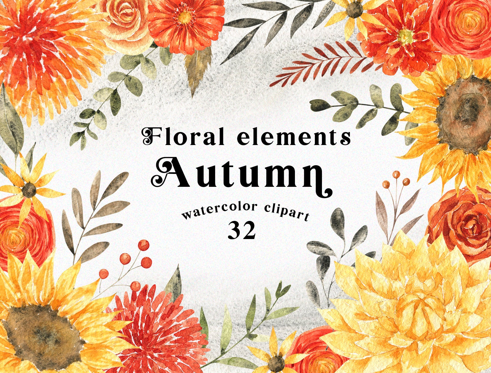 Watercolor Sunflower Clipart Bouquet Orange Yellow Autumn - Etsy