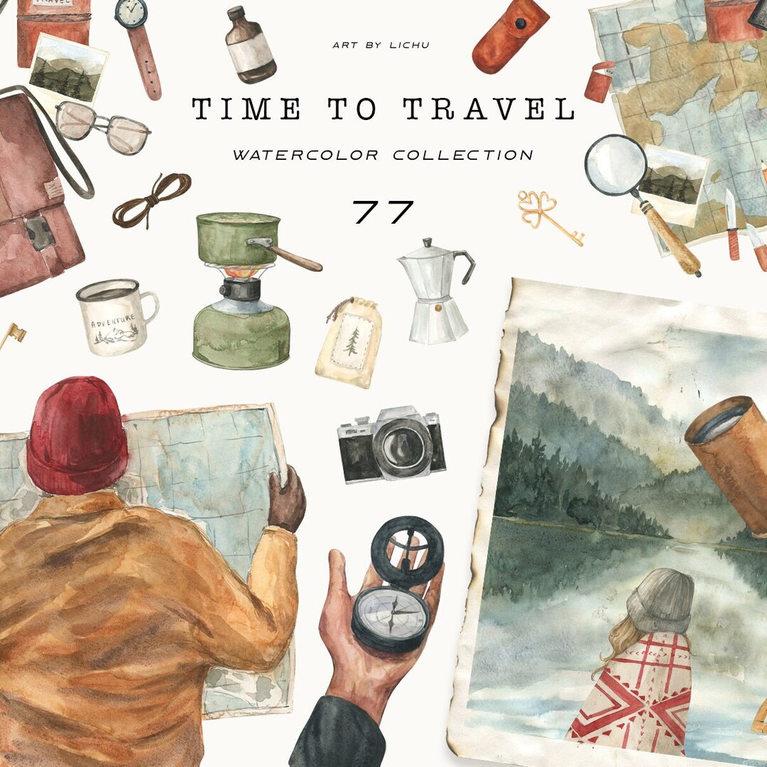 Watercolor Travel Clipart Camping Forest Mountains Adventure Clip Art ...