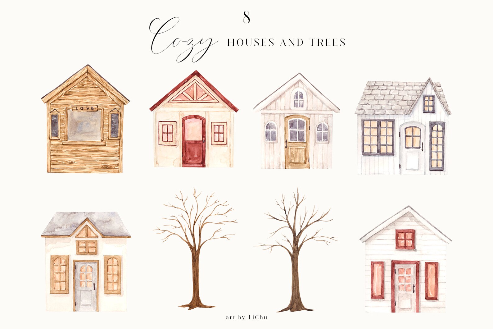 Watercolor Houses Clipart Farmhouse Cottage Barn Cozy Home | Etsy