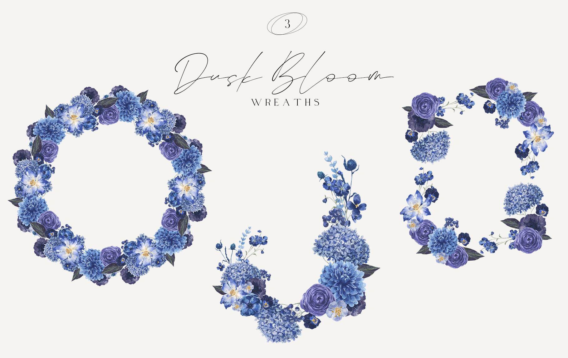 Watercolor Flowers Clipart Navy Blue Florals - Dusk Bloom Set – Floral ...
