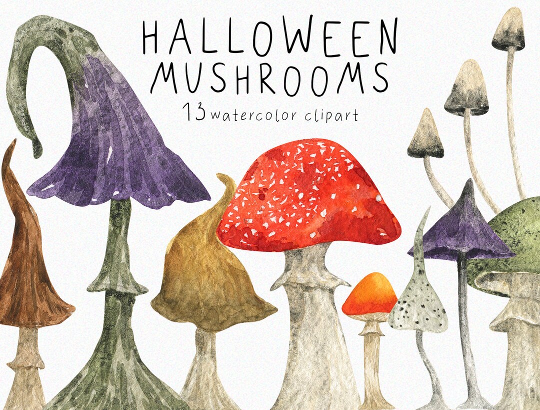 Watercolor Mushrooms Clipart Magic Halloween Cute Autumn Fantasy Vibes ...