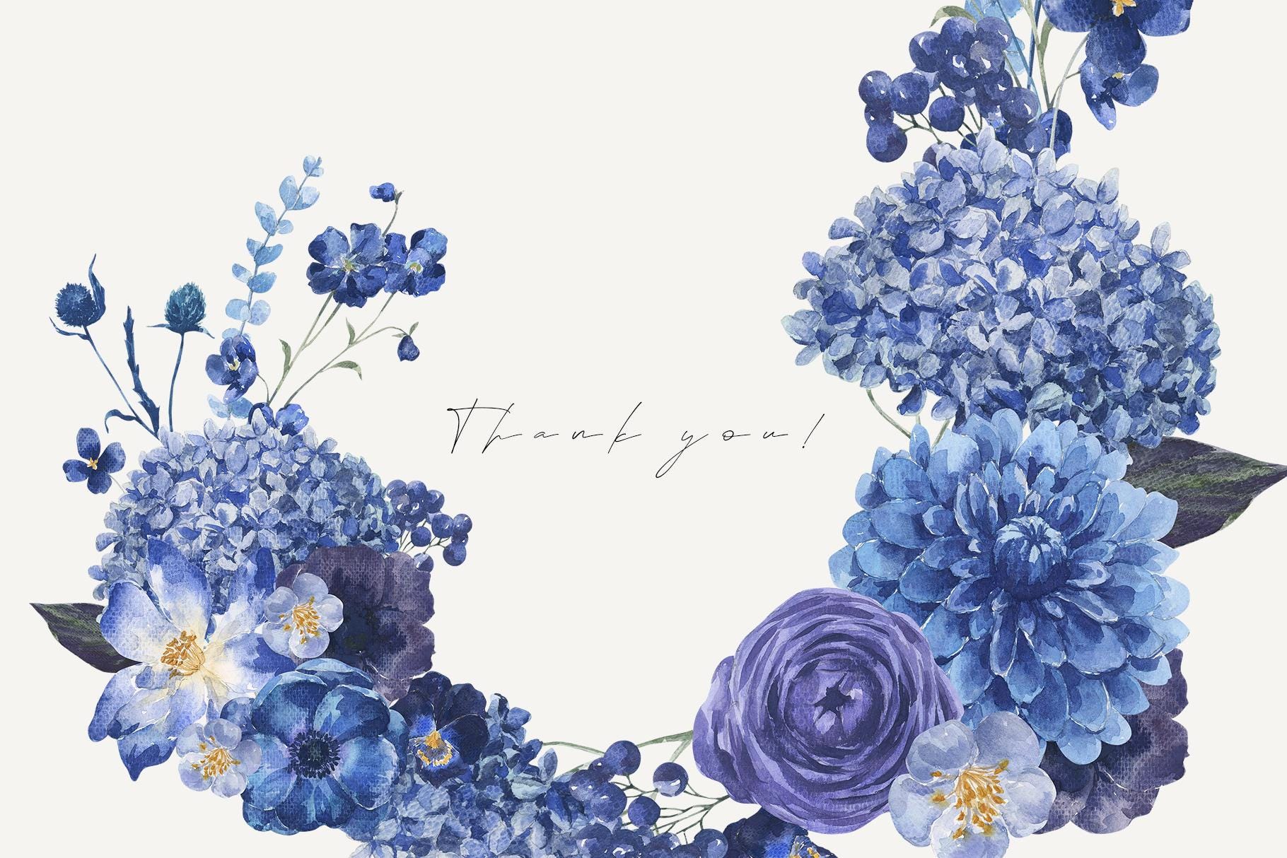 Watercolor Flowers Clipart Navy Blue Florals - Dusk Bloom Set – Floral ...
