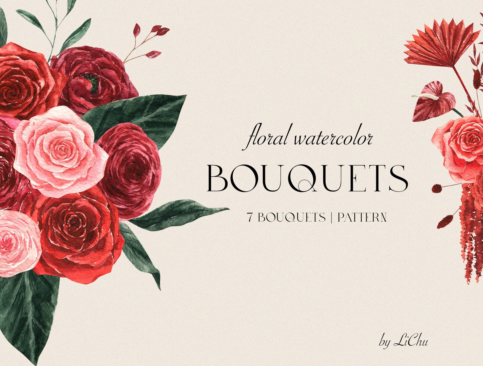 Boho flowers clipart Watercolor flower bouquet Floral Red | Etsy