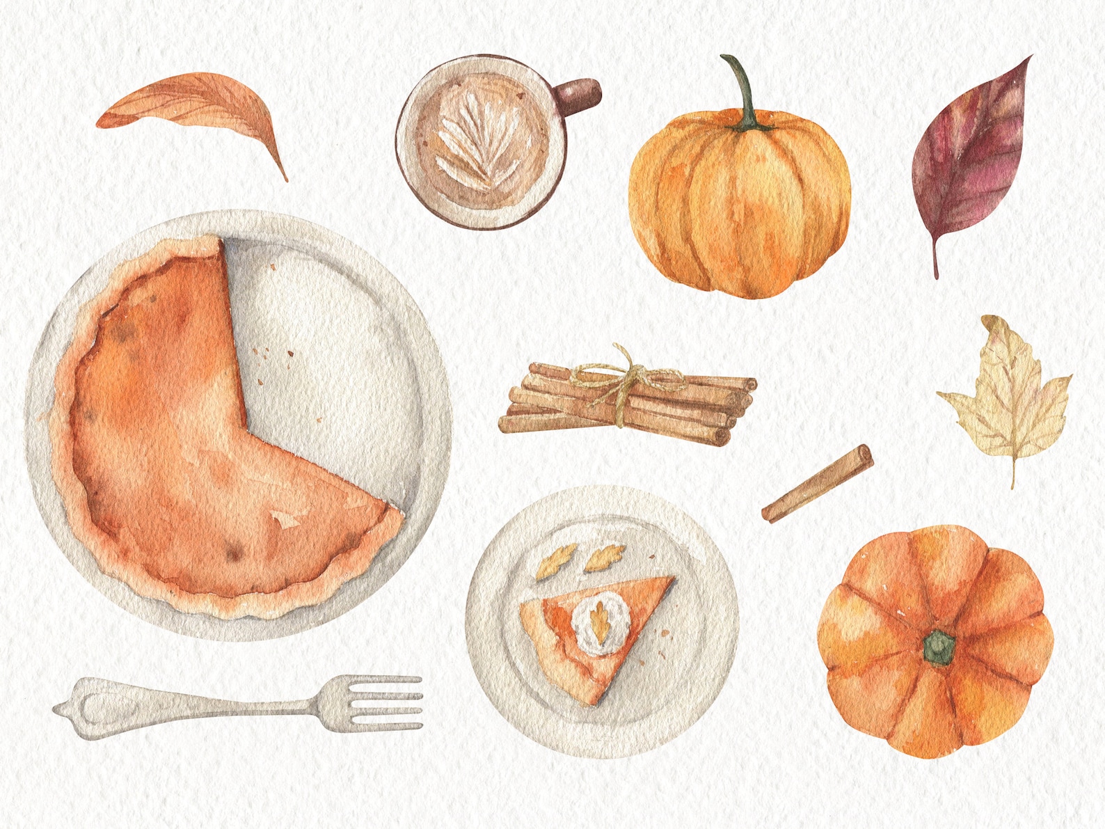 Watercolor Autumn Clipart Pumpkin Pie Fall Clipart | Etsy