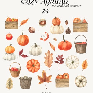 Watercolor Fall Clipart Autumn Harvest Leaves Pumpkin Foliage ...