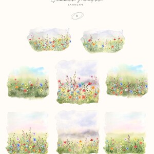 Summer Meadow Watercolor Clipart - Village Clipart - Wild Flowers ...