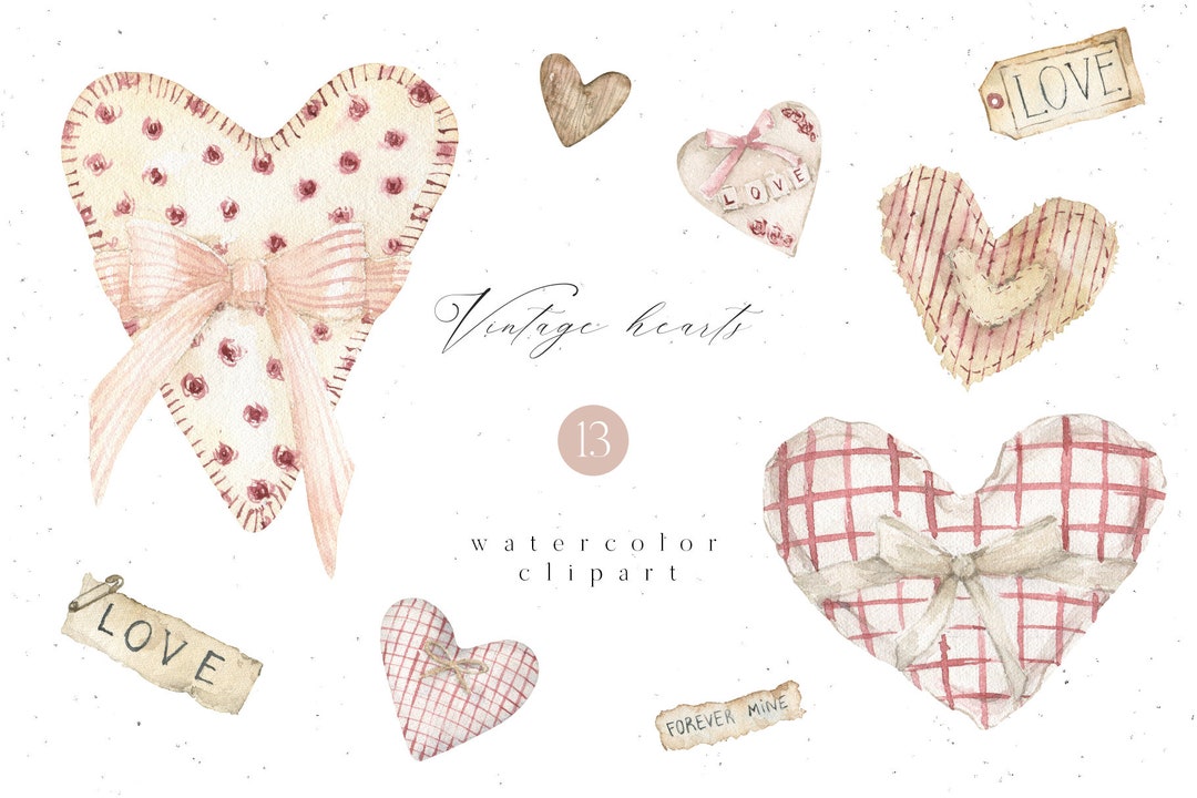 Watercolor Heart Cute Love Vintage Valentines Day Beige Boho Wedding ...