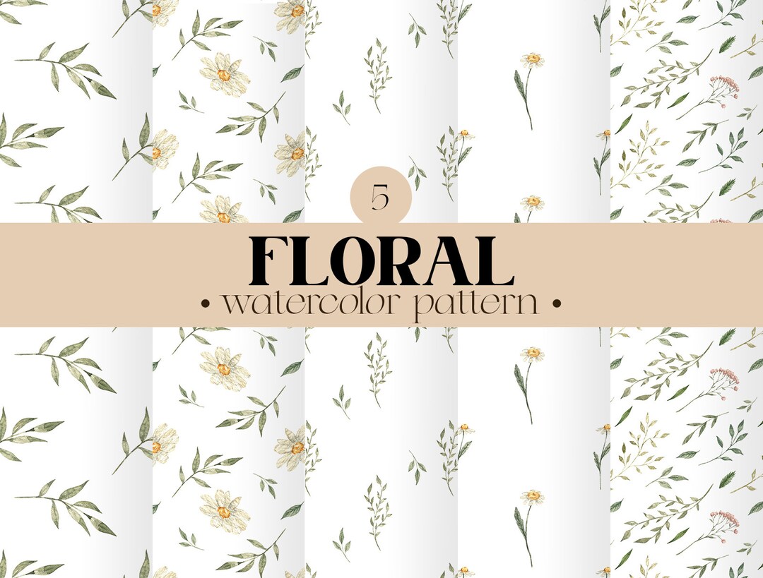 Watercolor Floral Seamless Pattern Flowers Daisies Scrapbooking Digital ...