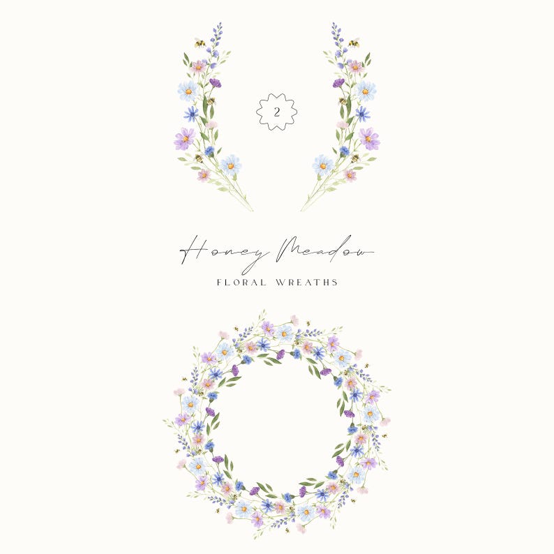 Summer Meadow Watercolor Clipart - Honey Meadow - Wildflowers Floral ...